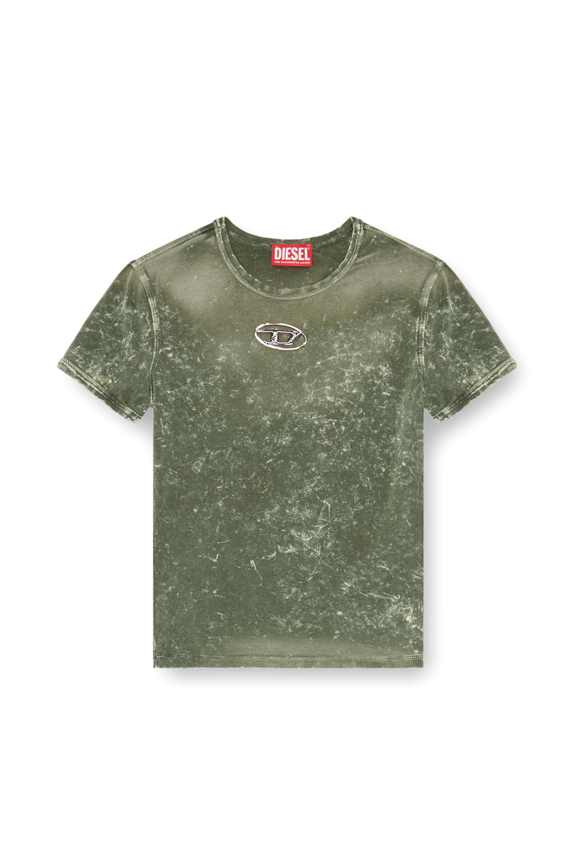 Women's Marble-effect T-shirt in stretch jersey | Green | Diesel Women's Marble-effect T-shirt in stretch jersey | Green | Diesel