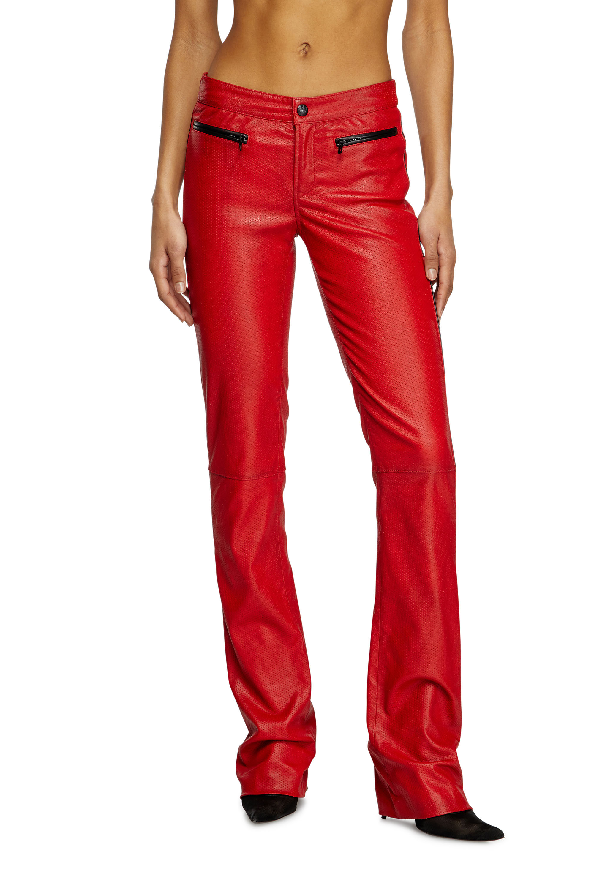 Women s Biker pants in perforated stretch leather Red Diesel