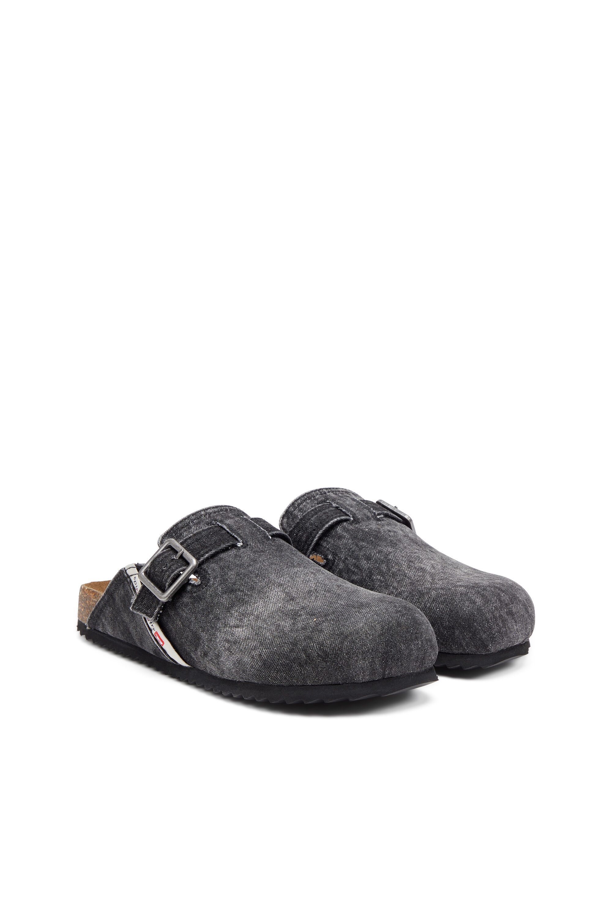 Men's D-Woodstock-Mules in faded denim | Black | Diesel Men's D-Woodstock-Mules in faded denim | Black | Diesel
