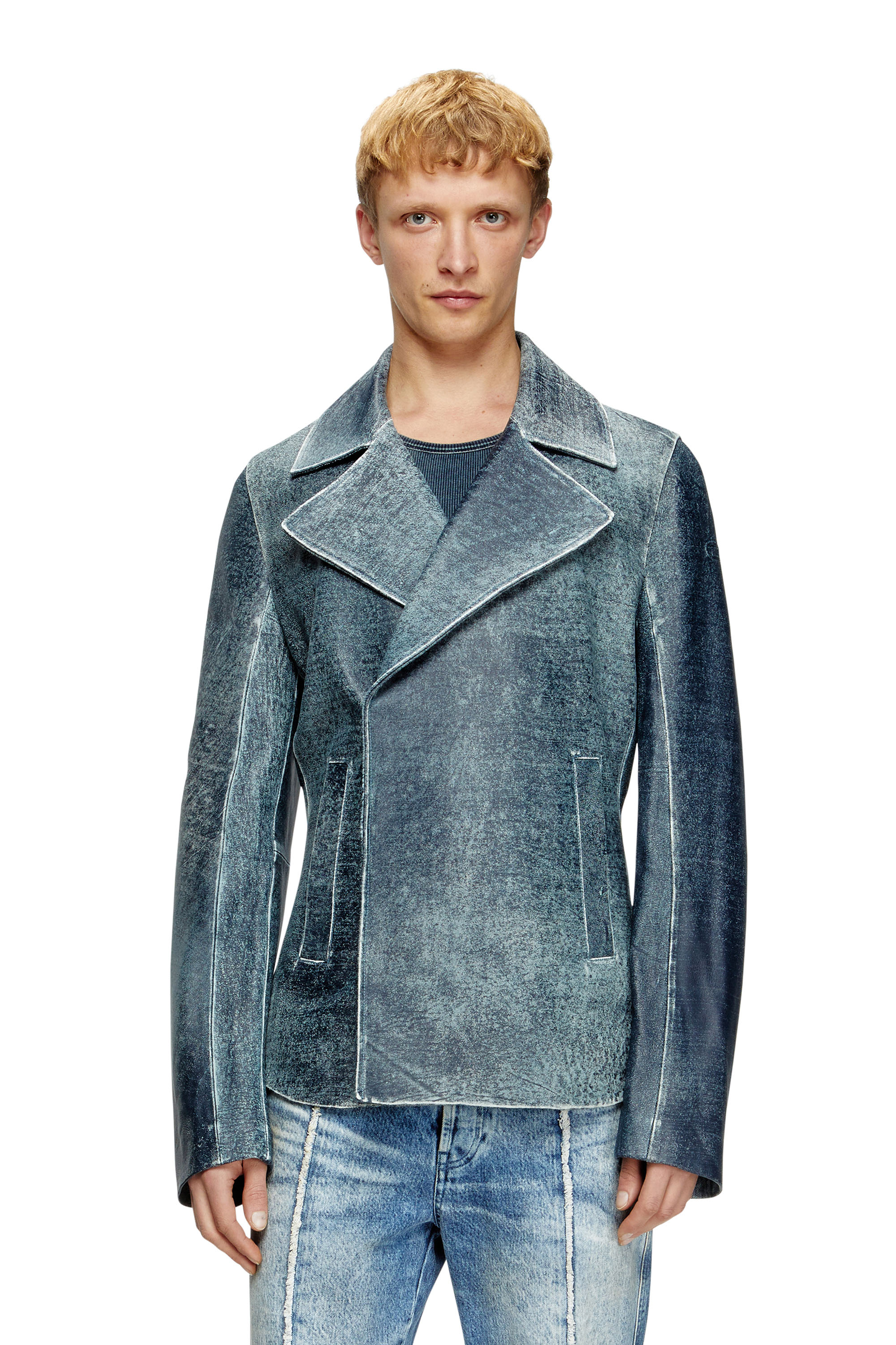 Men's Jacket in denim-treated leather | Blue | Diesel