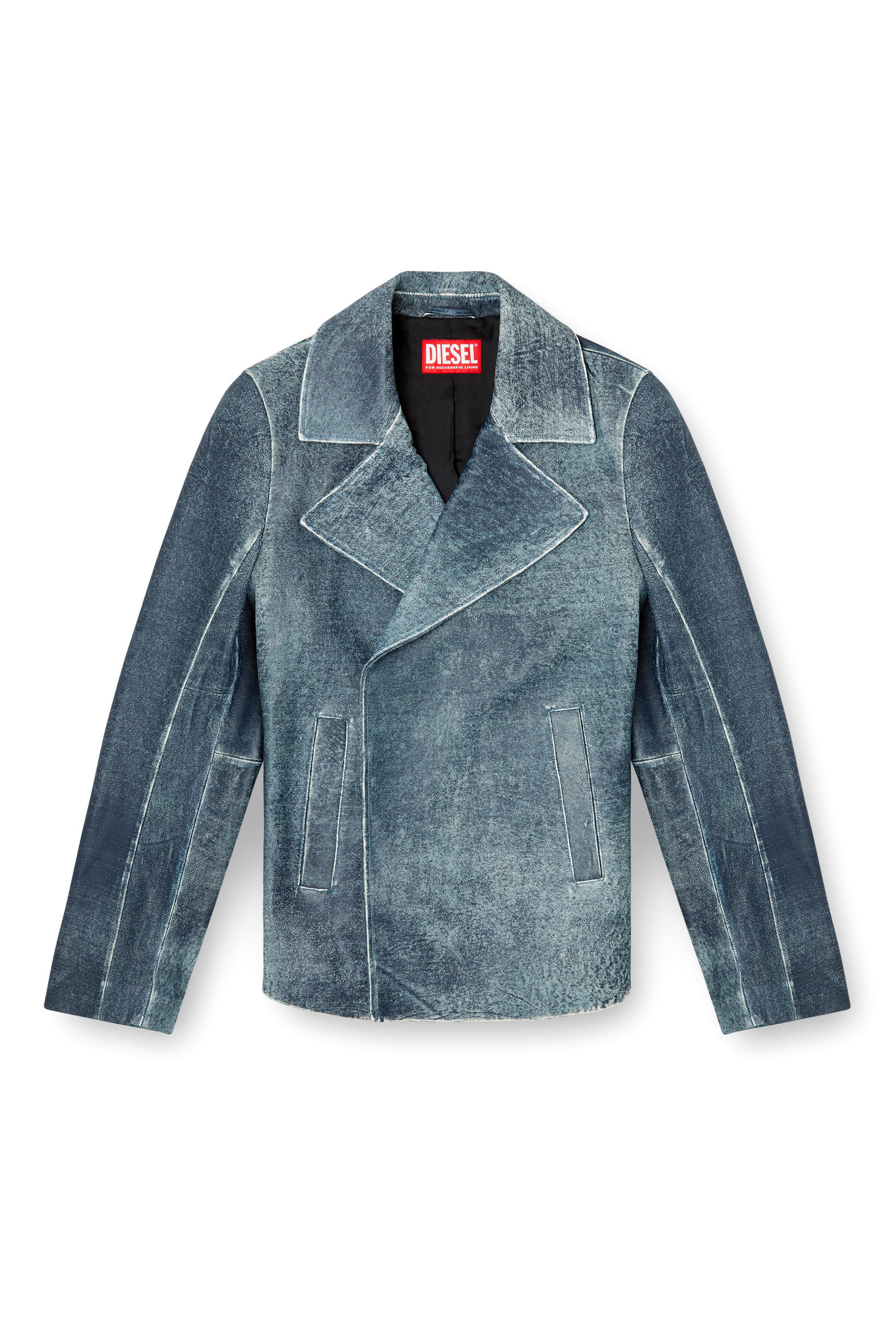 Men's Jacket in denim-treated leather | Blue | Diesel