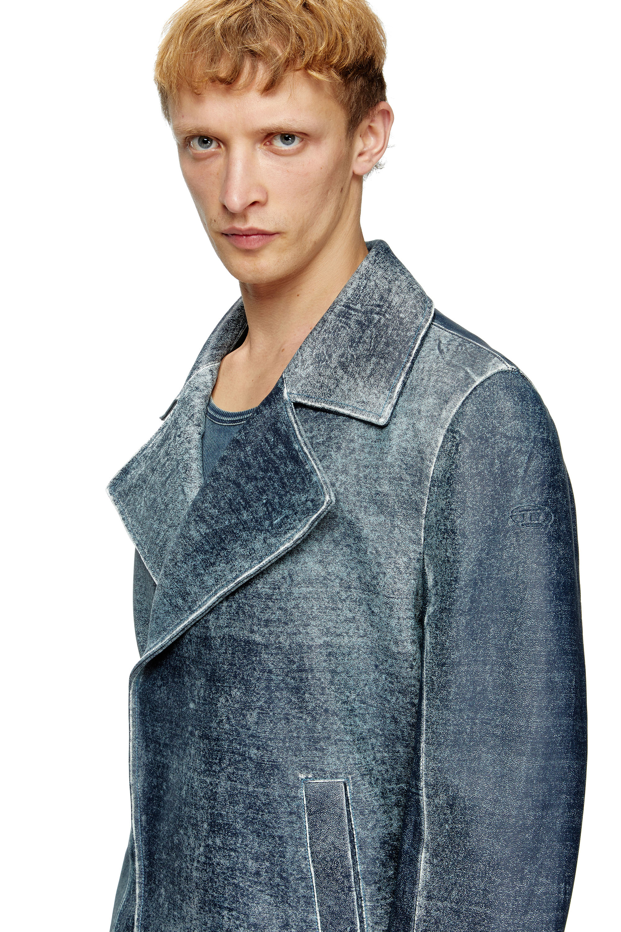 Men's Jacket in denim-treated leather | Blue | Diesel